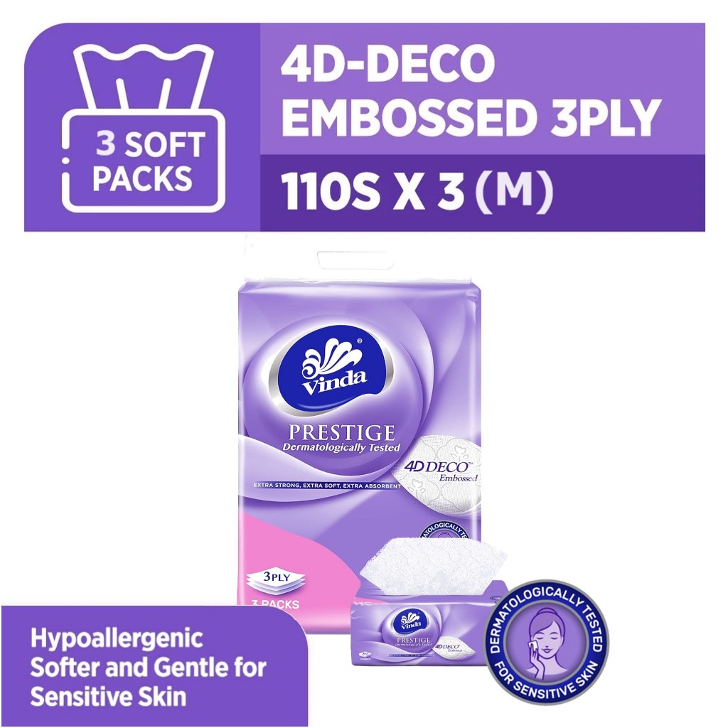 [Bundle Of 2/6] Vinda Prestige 3 Ply 4D-Deco Embossed Soft Pack Facial ...