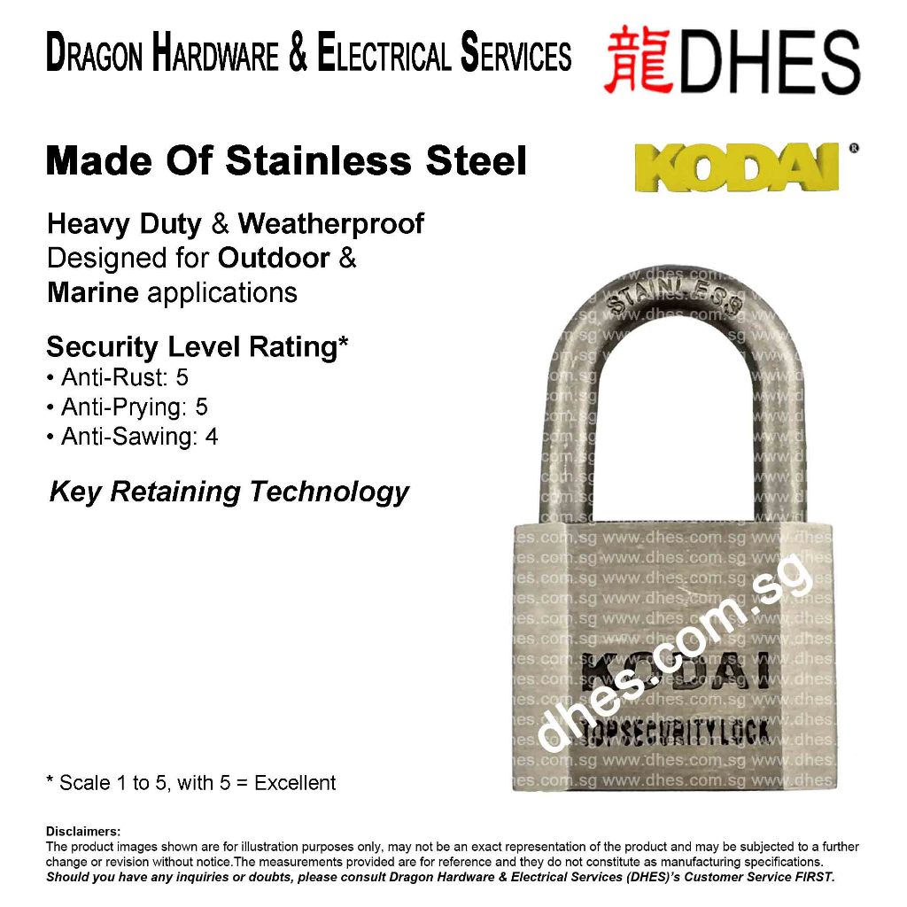 Kodai Padlock Lock Heavy Duty Stainless Steel Anti Rust Key Retaining ...