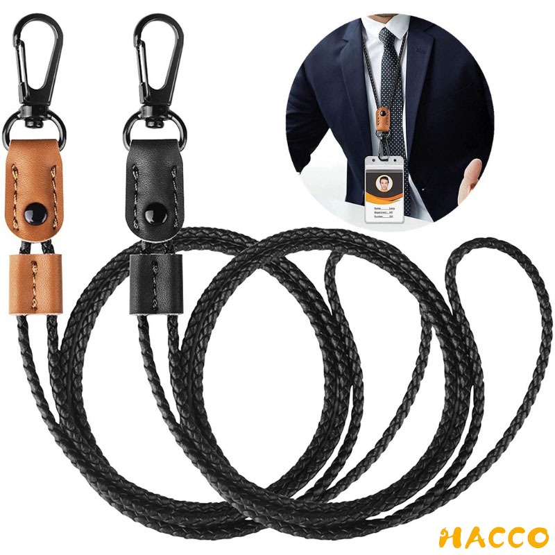 【SG】Neck Braided Leather Adjustable Long Badge Lanyard String Strap ...