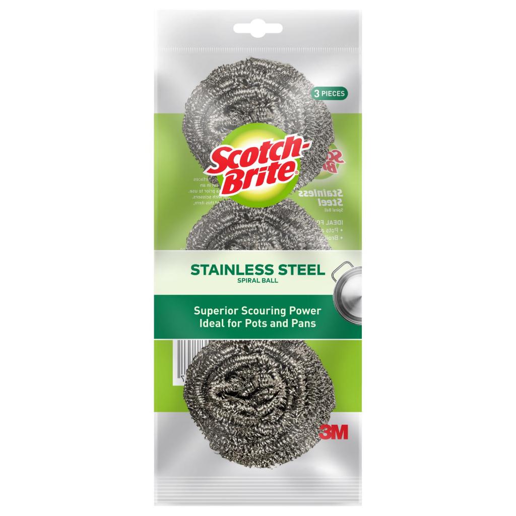3M Scotch Brite Stainless Steel Scrubbing Pads, Metallic Spiral (20Gm ...