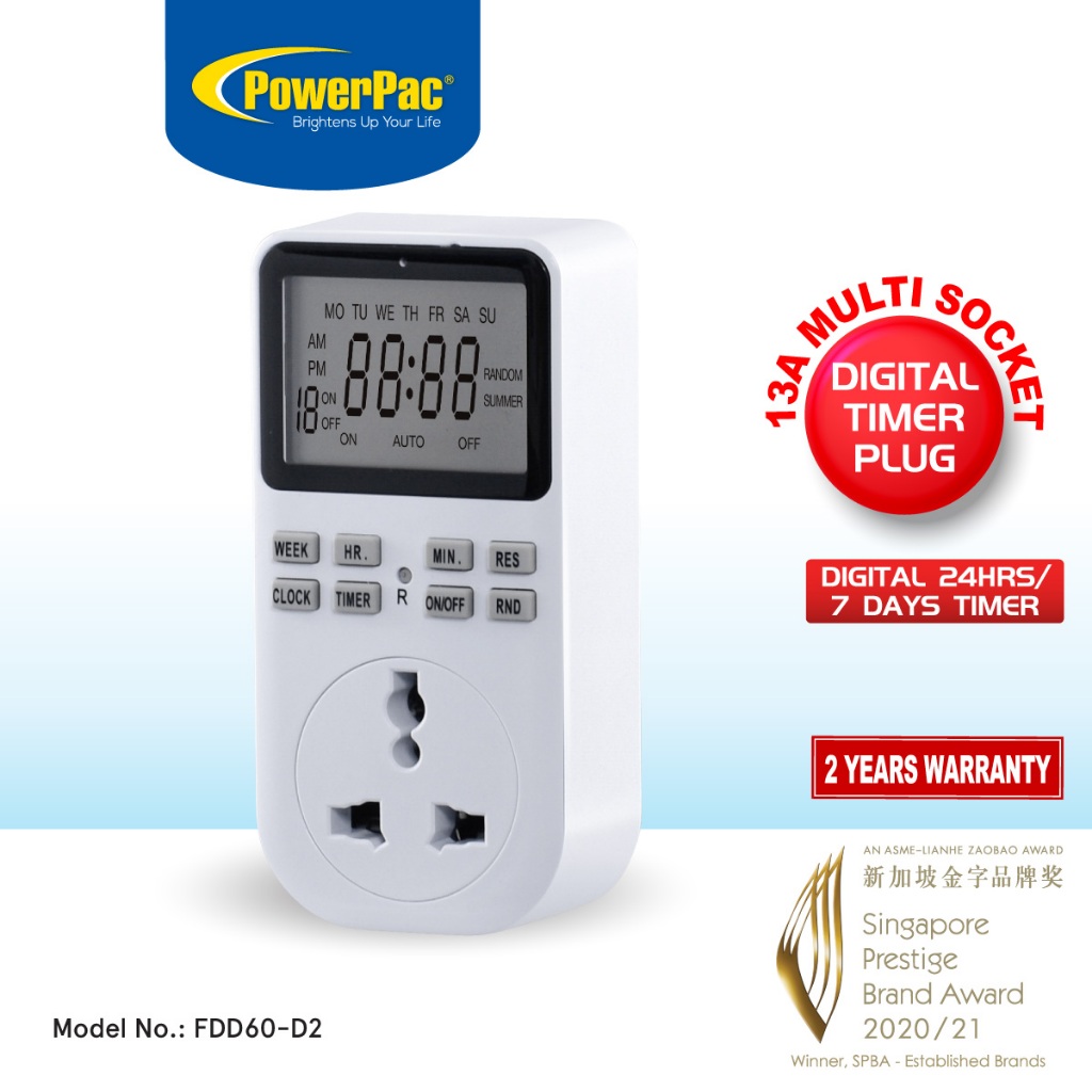 Powerpac Digital Timer Plug Socket Digital 24hrs 7 Days Timer For