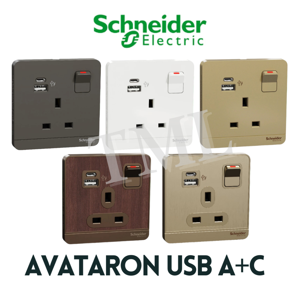 Schneider Electric AvatarOn USB Socket Type A+C White Dark Grey Wine ...