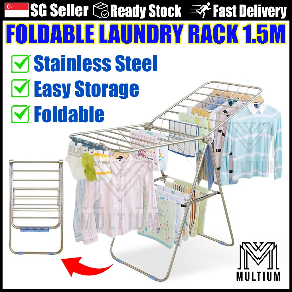 1.5M 2M Stainless Steel Foldable Laundry Rack |Collapsible Rack Drying ...