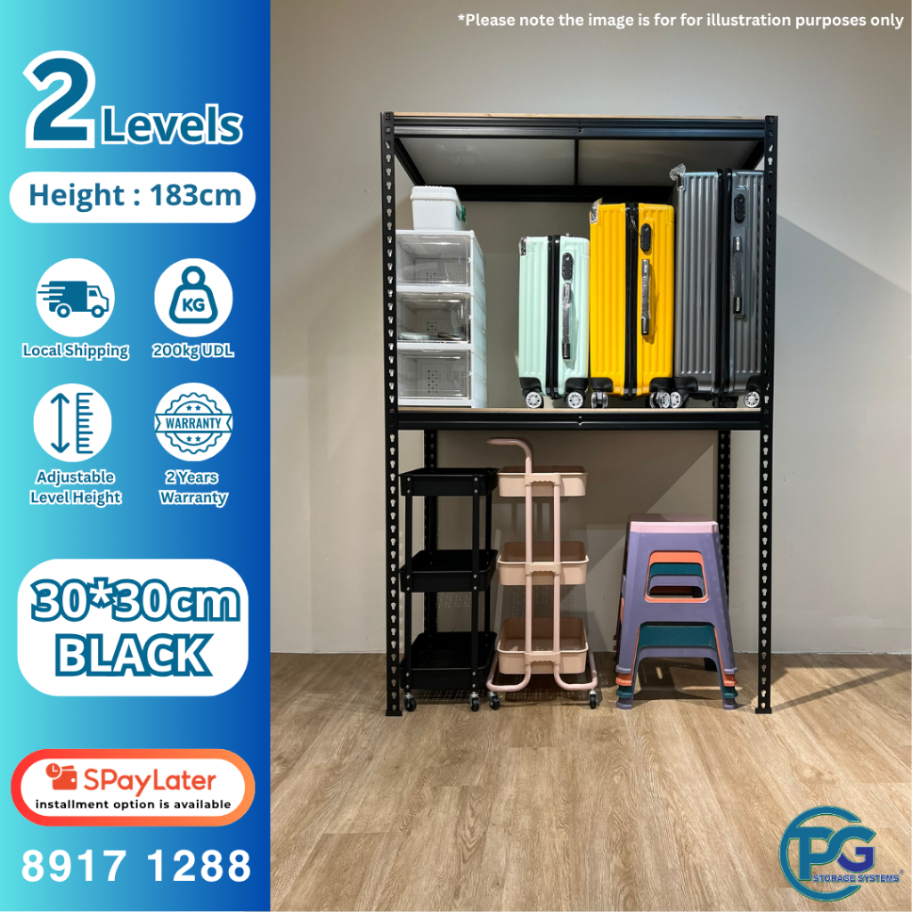 [SG Stocks] 2 Level PVC Wood Black Rack Heavy Duty Boltless Rack (HDB ...
