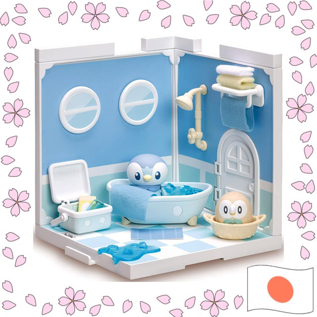 TAKARA TOMY Pokemon Pokepeace House Bathroom Includes 2 figures of Piplup & Rowlet【Directly ...