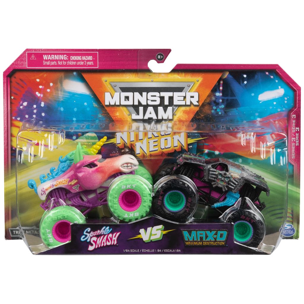 2024 Monster Jam Sparkle Smash VS Max D Nitro Neon Series 3 Diecast ...