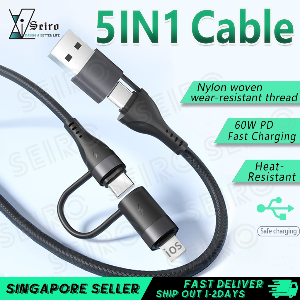 【SG】5In1 Pd Cable PD 60W Fast Charging 4-in-1 Multi-Port Cable | USB to ...