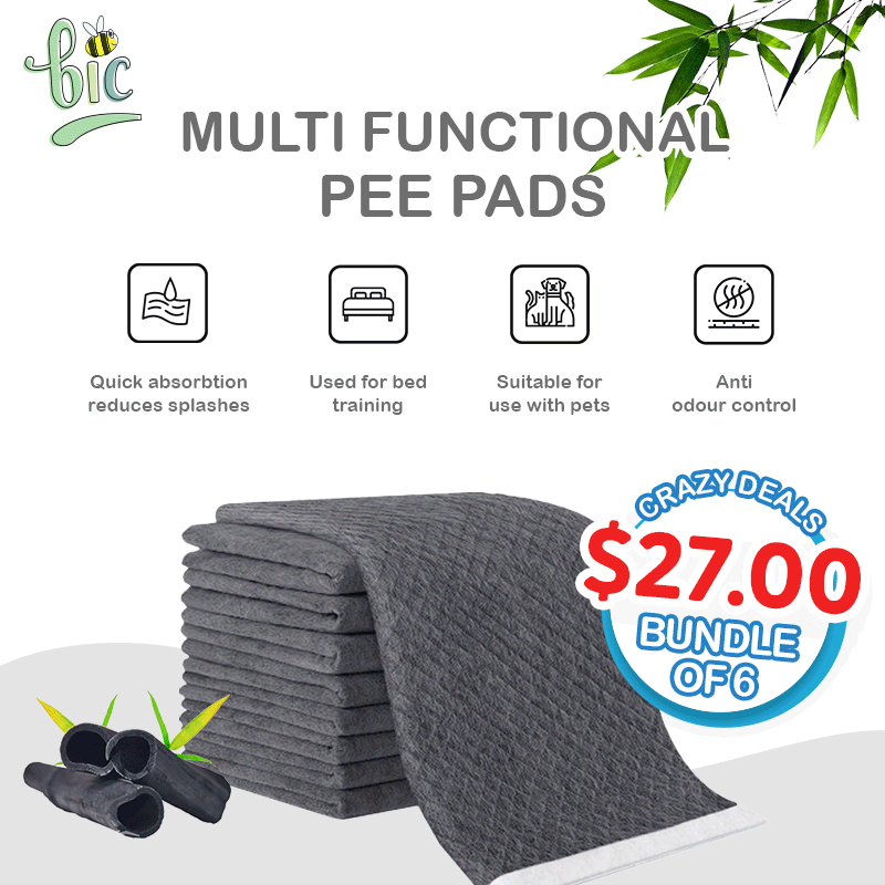 BIC BUNDLE OF 6 CHARCOAL Pet Training Pads Disposable Pee Pad Diaper ...