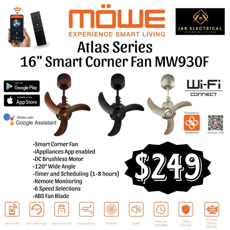 [SG SELLER, INSTALLATION PROMO] MOWE 16" SMART CORNER FAN MW930F ATLAS ...