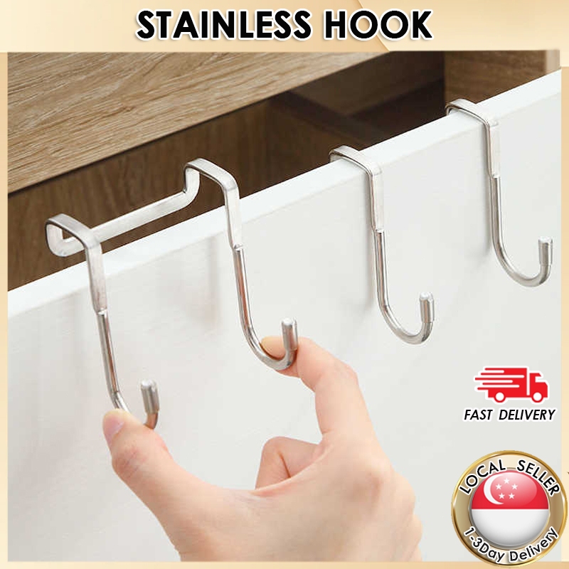 🇸🇬 Strong Stainless Steel Hanger Double S Hook 304 Cabinet Door Hook ...