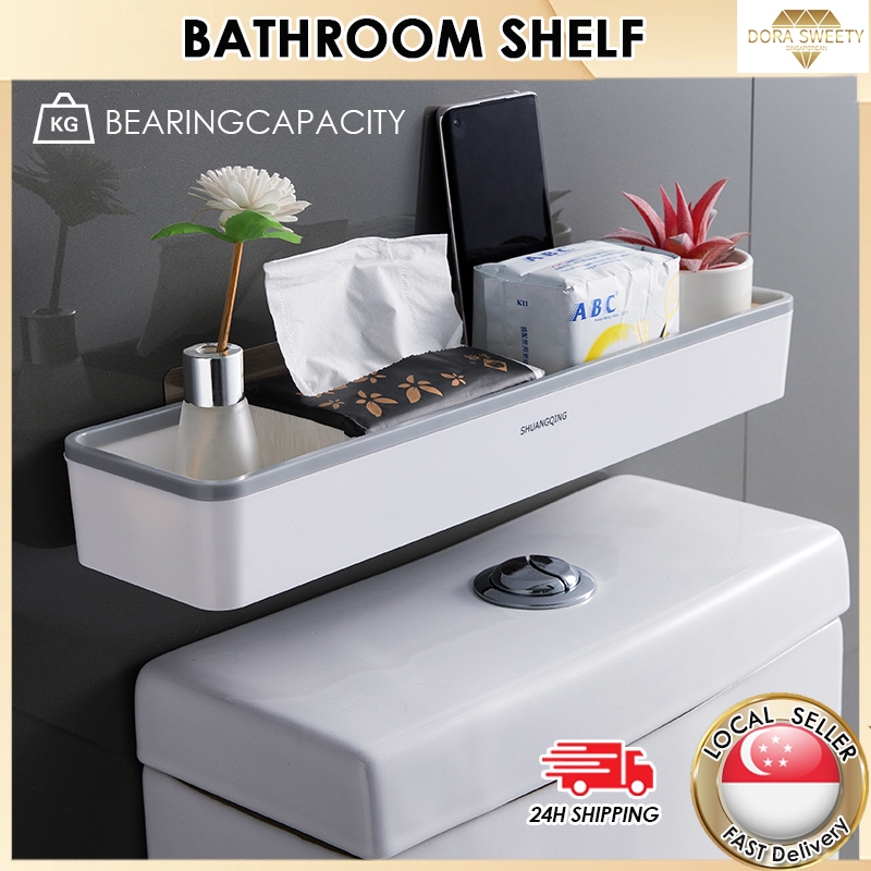 🇸🇬Nordic Bathroom Shelf No Punch Restroom Rack Toilet Rack Bathroom ...