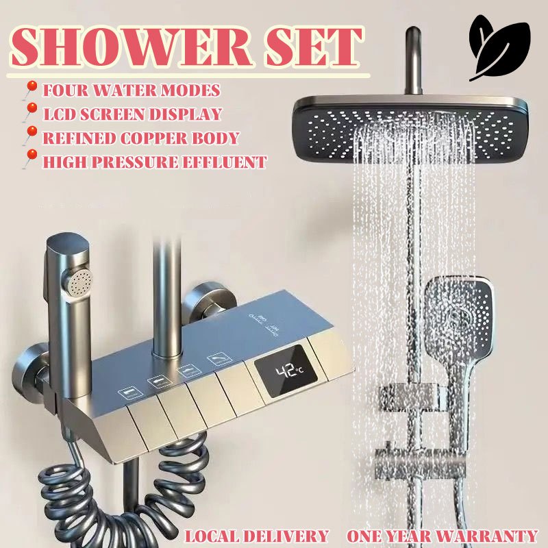 Rain Shower Set Grey Black Piano Digital Display Shower Set Intelligent ...