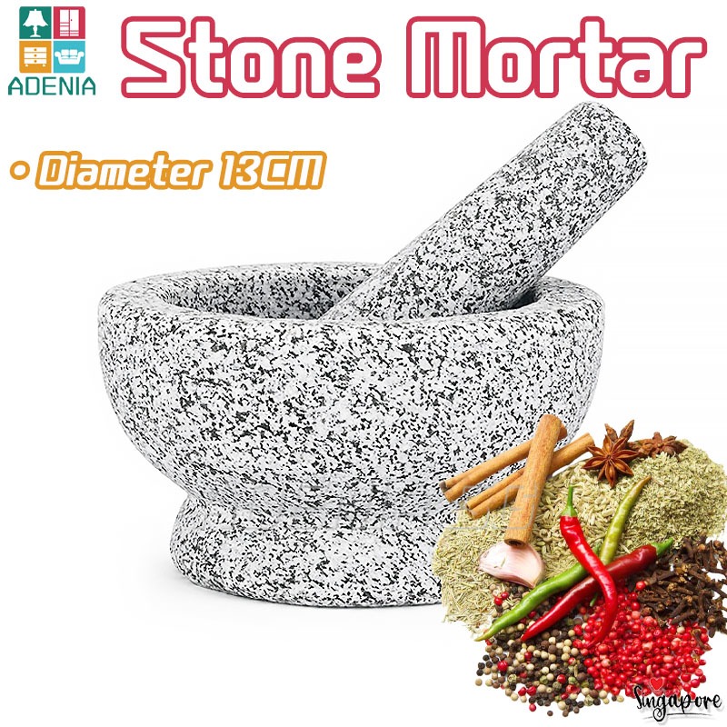 【SG】13CM Kitchen Mortar Set Stone Mortar & Pestle Hand Pounder Spice ...