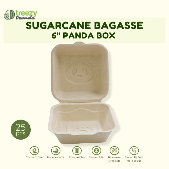 Disposable Sugarcane Bagasse 6-inch Panda Box Takeaway Food Container ...