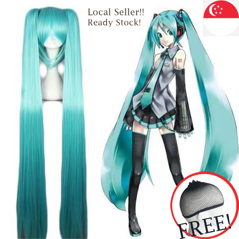 Belle Vocaloid Cosplay Wigs 110cm Long Green Blue with 2 Clip Miku ...