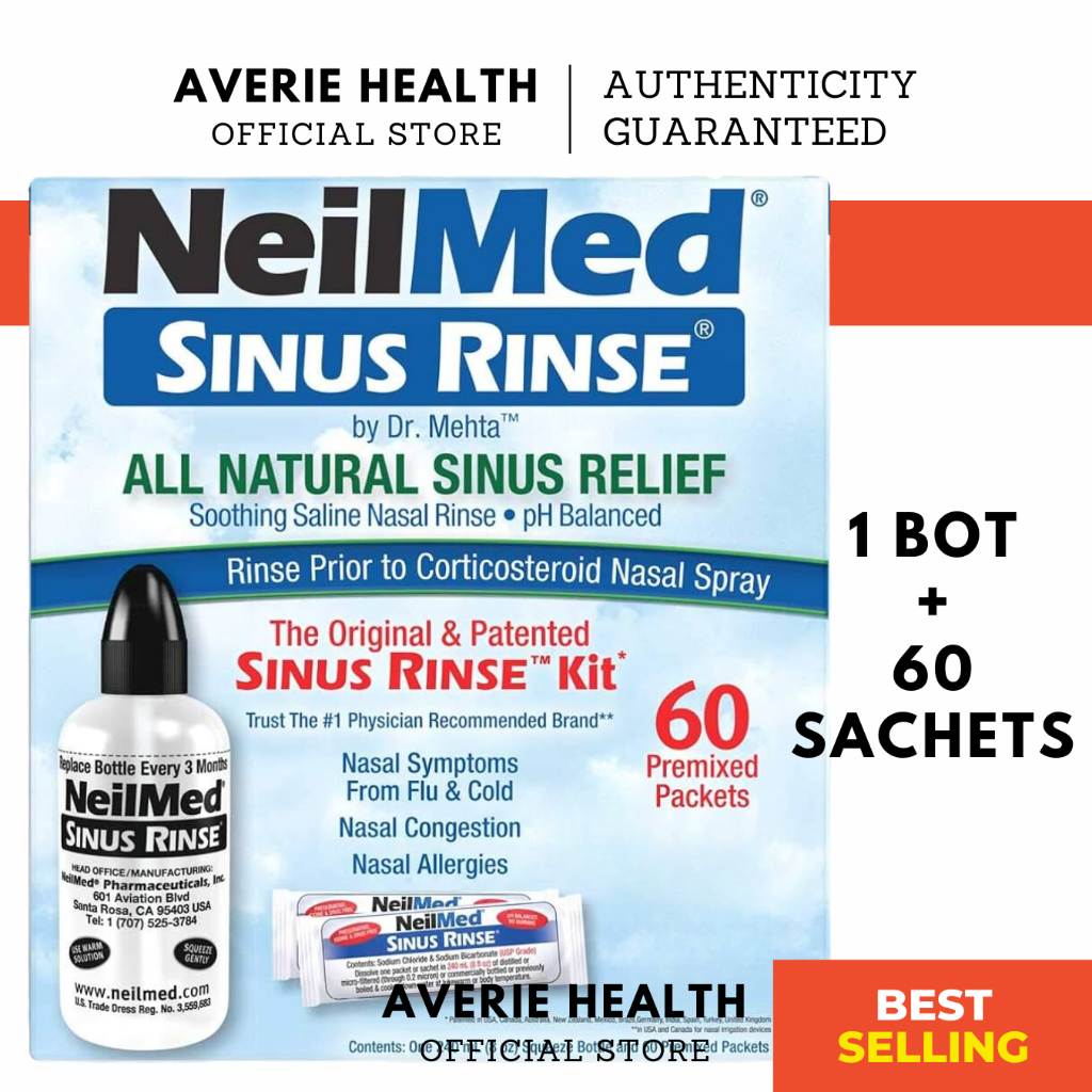 Neilmed Sinus Rinse Kit Adult Premixed Sachets 60s + 1 Bottle | Nasal ...