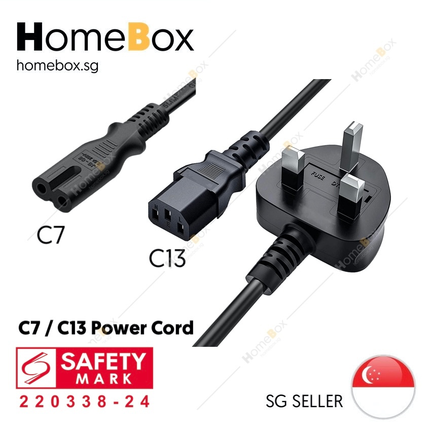 Homebox 🇸🇬 IEC to 3 Pin UK Plug Power Cable Cord C7 C13 Local Singapore ...