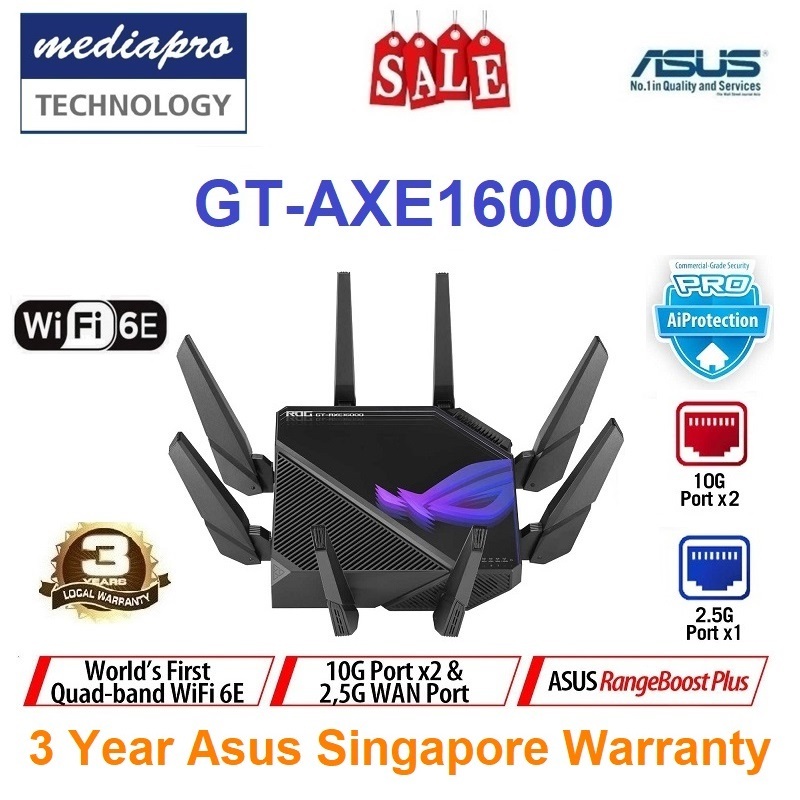 ASUS ROG Rapture GT-AXE16000 Quad-Band WiFi 6E Gaming Router, Dual 10G ...
