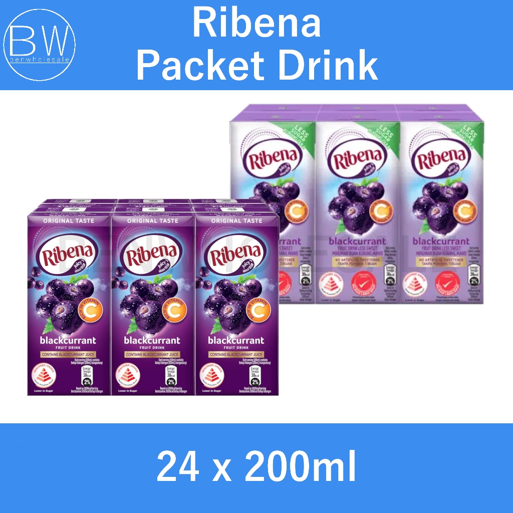 Ribena Blackcurrant Original Taste / Less Sugar (24 x 200ML) Carton ...