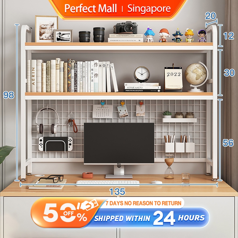 PMDesktop Shelf Desk With Grid Bookshelf Storage Shelf Desktop Multi ...