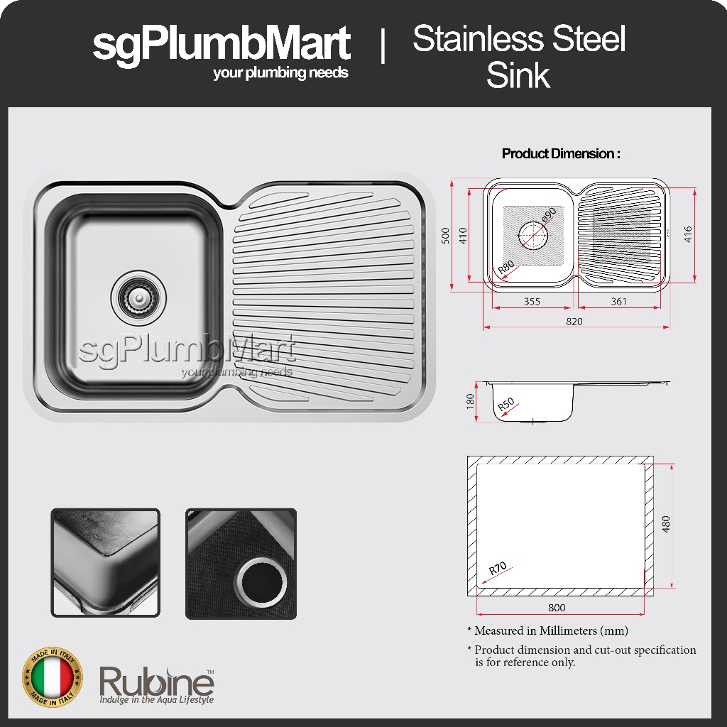 Rubine x sgPlumbMart DUX 611 Deluxe Stainless Steel Top Mount Inset ...
