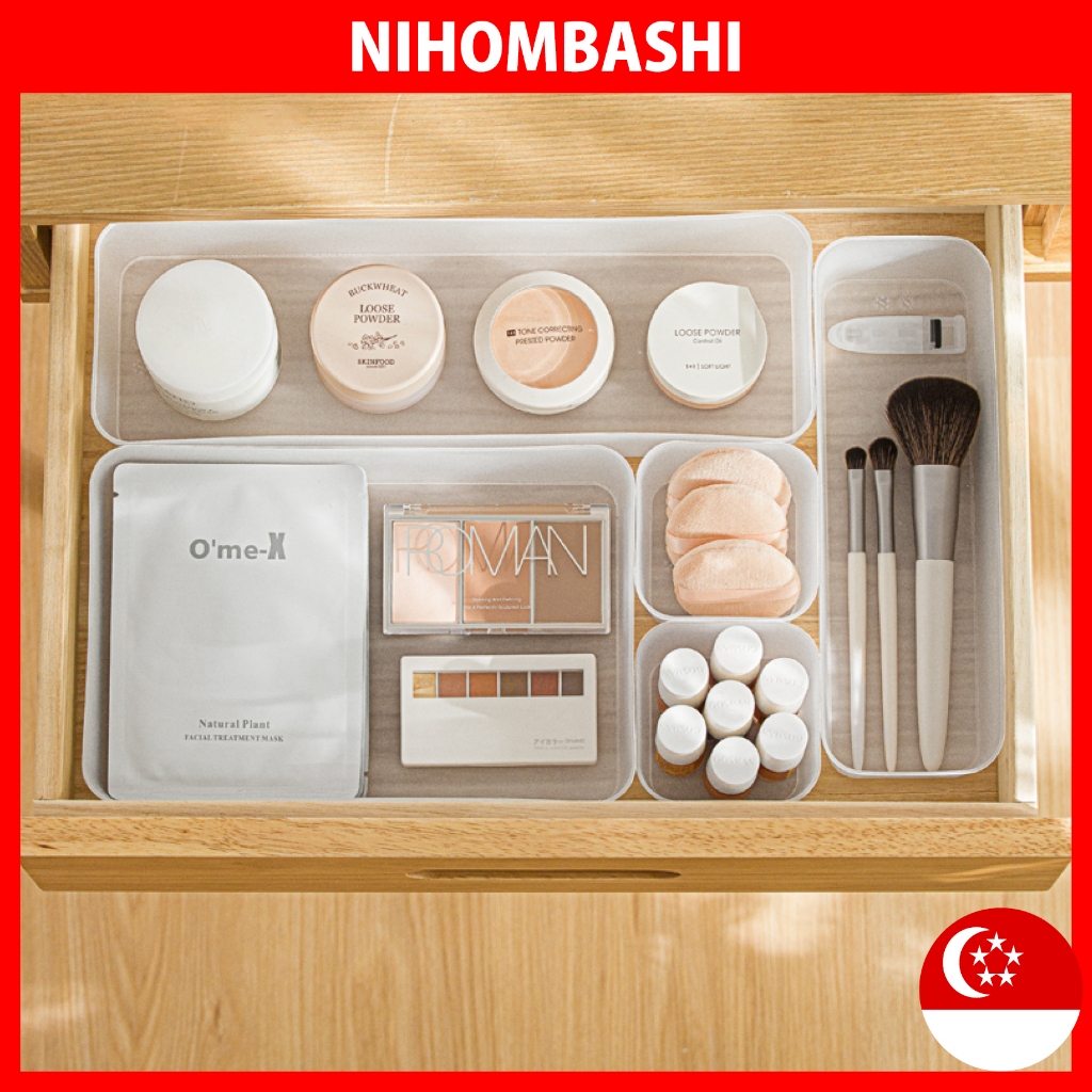 Japanese style Drawer Organizer Tray multi-purpose grid box make up ...