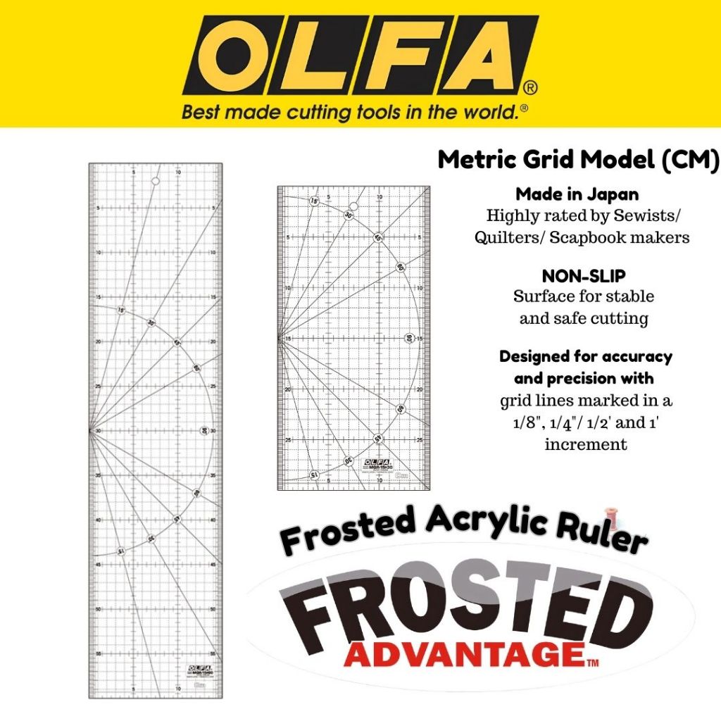 Olfa Metric(cm) Frosted Acrylic Quilting and Sewing Ruler, (15cm x 30cm ...