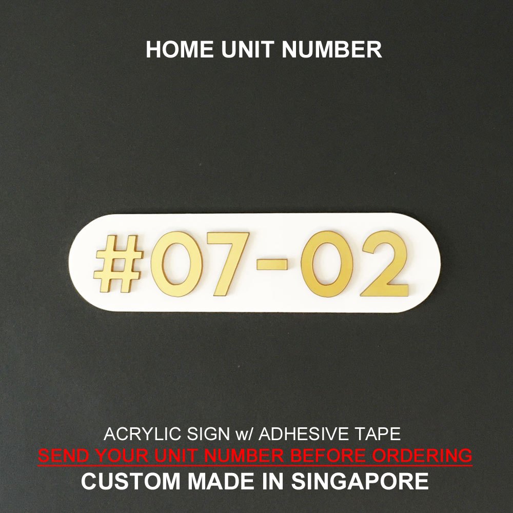 18.5cm x 5cm - Gold on White - House Unit Number, HDB Unit Number, Home ...
