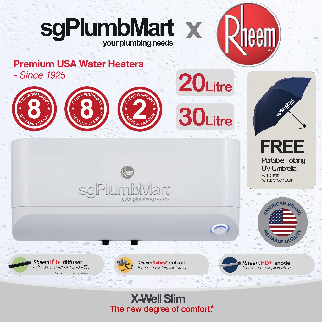 sgPlumbMart x Rheem Xwell Slim Storage Heater XS20 XS30 Slim 20 litres ...