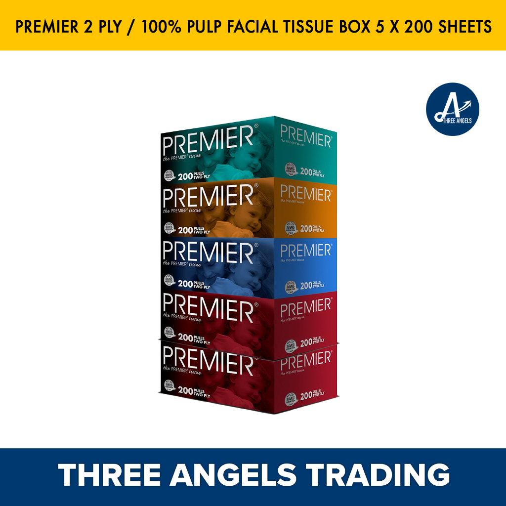Premier 2 Ply / 100% Pulp Facial Tissue Box 5 x 200 sheets | Shopee ...