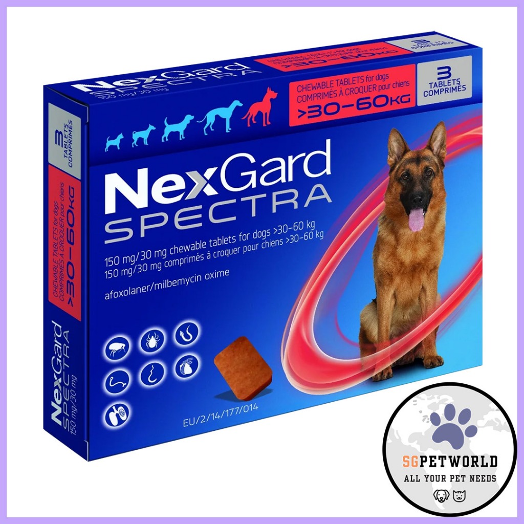 Nexgard Spectra for Extra Large Dogs 30.1 to 60 Kg (Red) 3 Chews ...