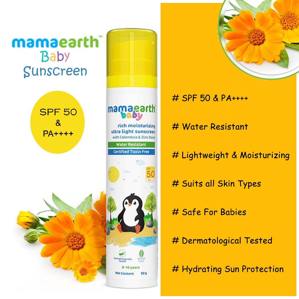 Mamaearth Baby Rich Moisturizing Sunscreen SPF 50 & PA++++, 50g, Water ...