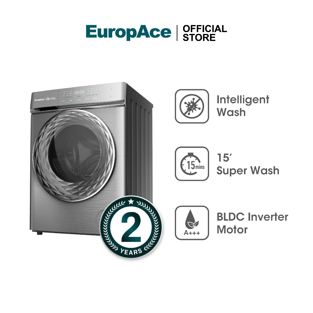 EuropAce 10KG 4 Ticks Steam Front Load Washer | EFW9102Y | BLDC Motor ...