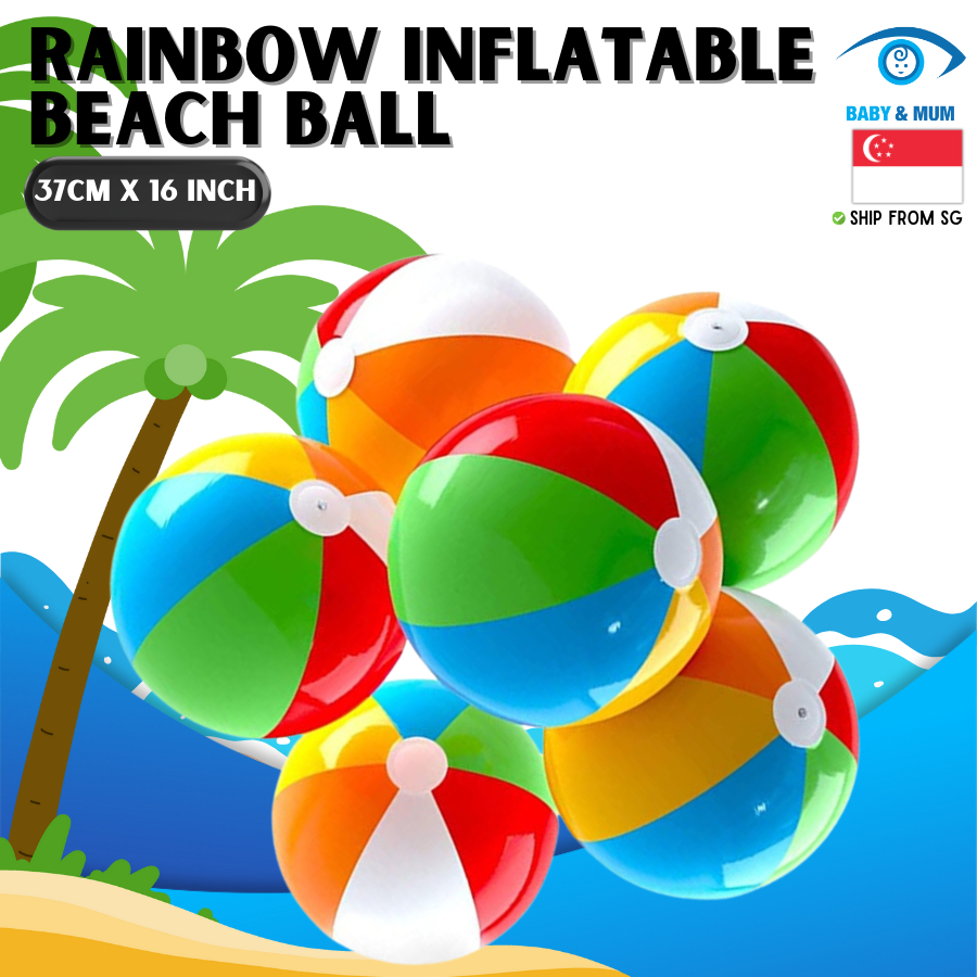 Rainbow Inflatable Beach Ball 37cm-16 inch Swimming Pool Ball | SG ...