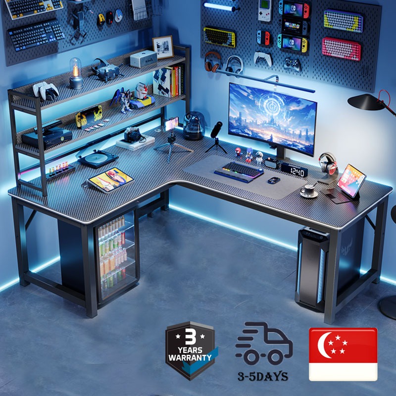 [ SG ]Corner L Shape Computer Table Carbon Fibre Office Table Study ...