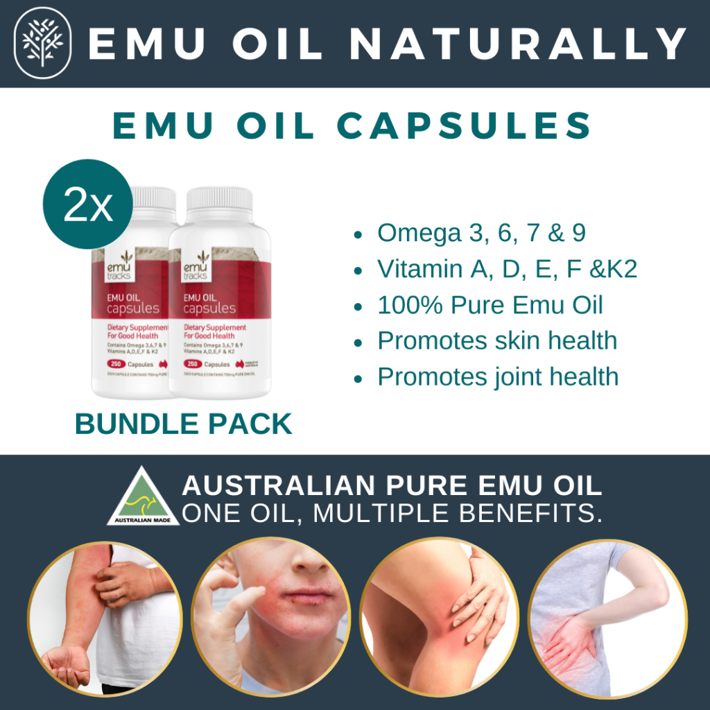 [8% DISCOUNT] 2x 250s Emu Tracks Emu Oil Capsules. Contains Omega 3, 6 ...