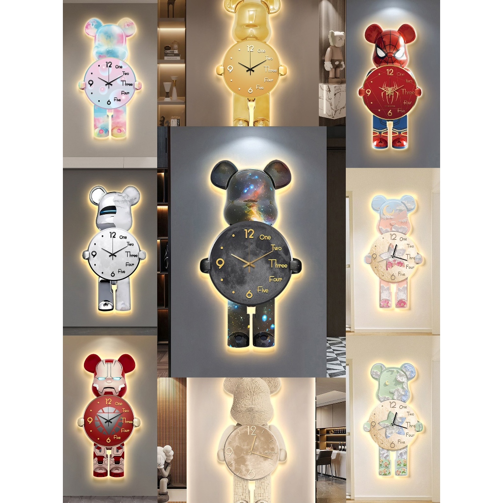 【Some Sg Stock】Violent Bear Clock Bearbrick Wall Clock with Lamp Living ...