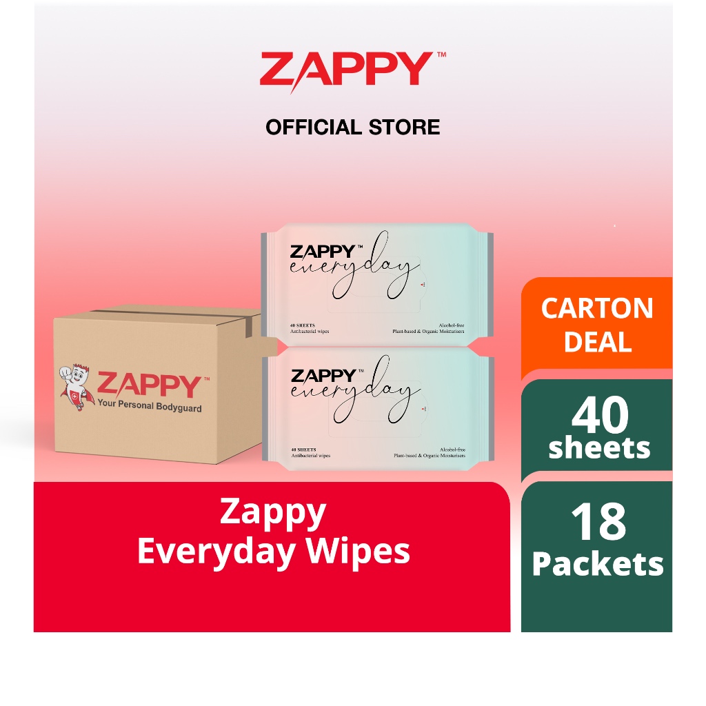 Zappy Everyday Wipes 40 Sheets (9 Packets & Carton Deal) | Shopee Singapore