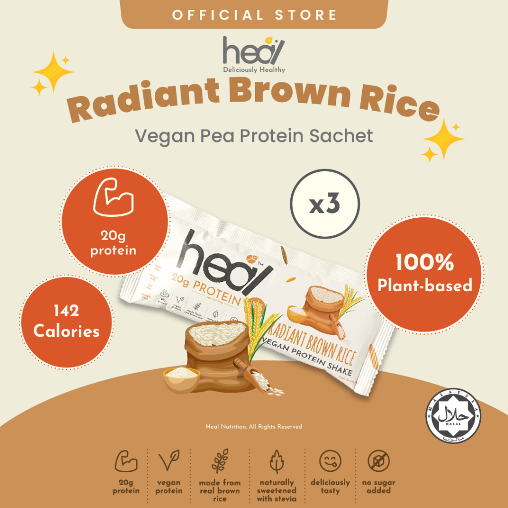 Heal Radiant Brown Rice Vegan Pea Protein Shake Plant Based Powder (3 ...