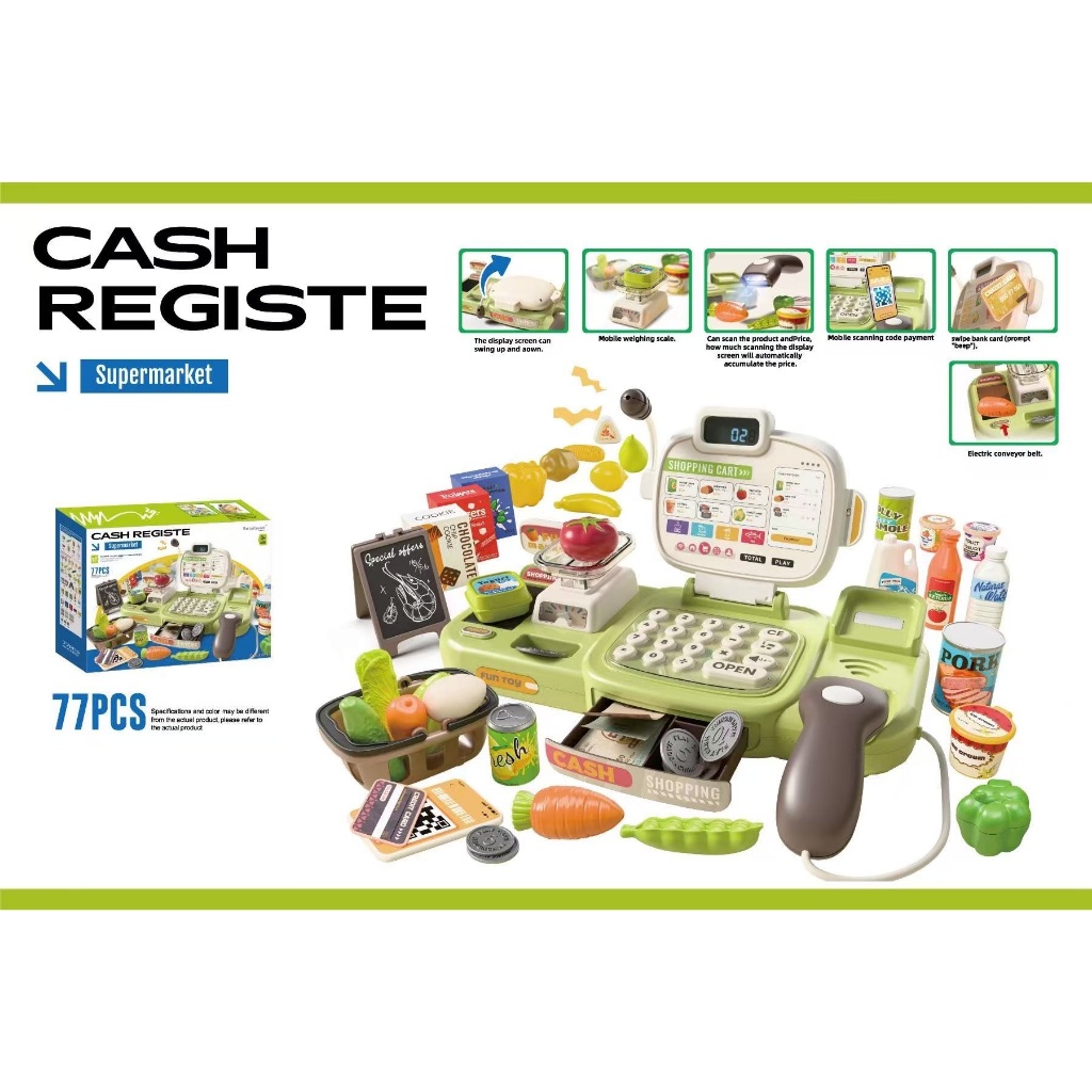 77PCS Children Pretend Play Cashier Interactive Cashier Intelligent ...