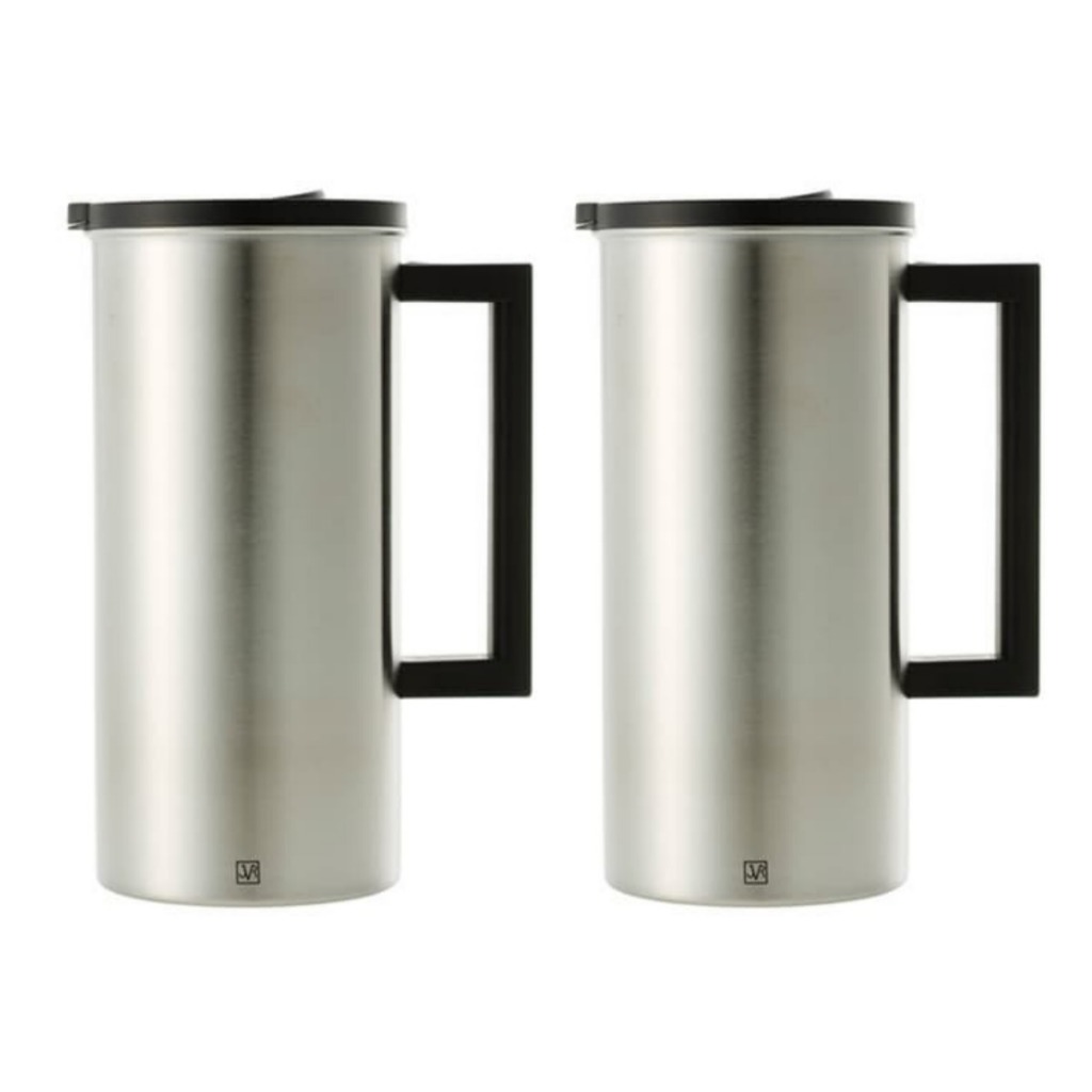 JVR Korea Stainless Steel 304 Water Jug Pitcher Black 1.6L with Lid, STS 18/8 PP Silicone BPA ...