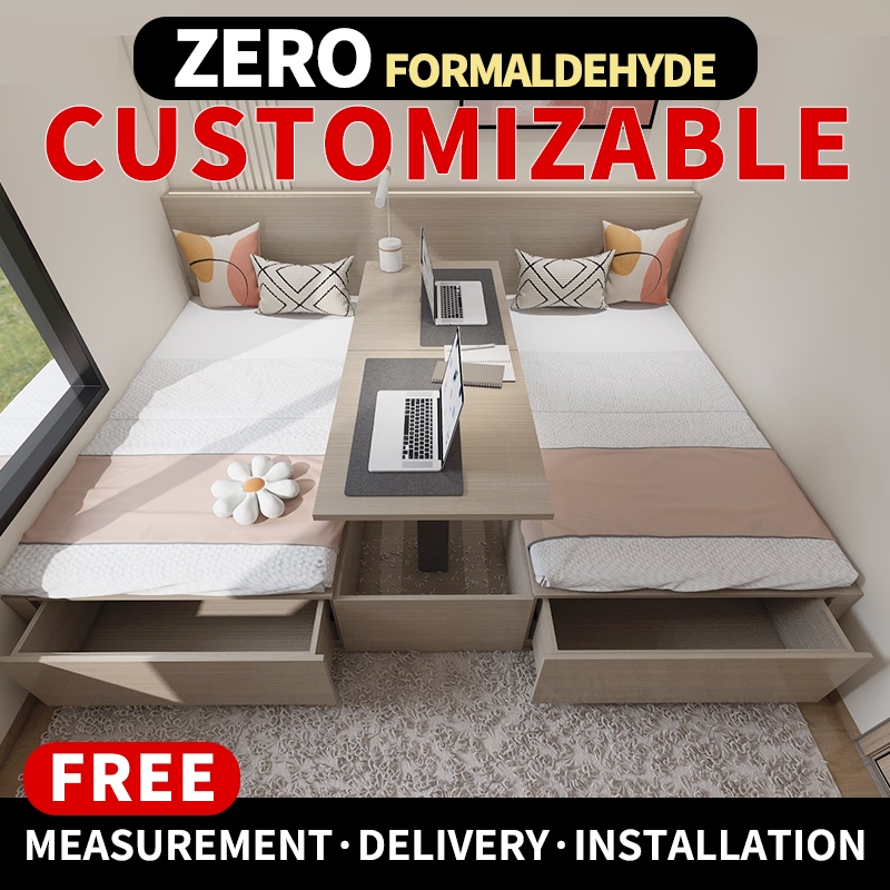 Storage Tatami Platform Bed Children's Study Room with 2 beds and ...