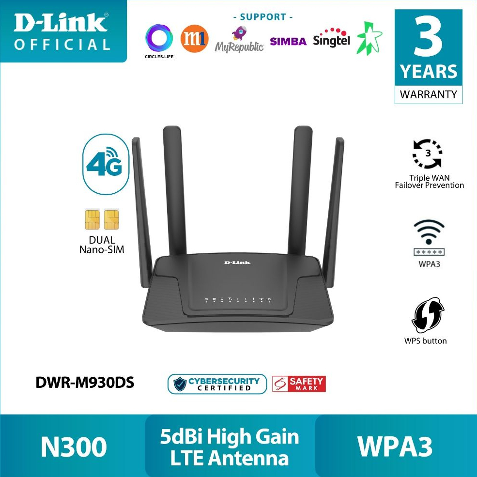 D-Link DWR-M930DS N300 Wireless Wi-Fi 4G LTE Router | Dual Sim Nano Sim ...