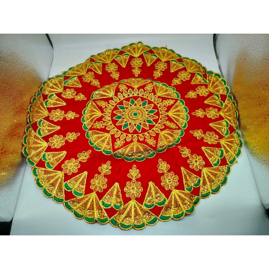 Traditional Handcrafted Red Round Velvet Designer Aasan Pooja Cloth Mat ...