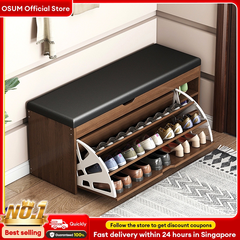 OSUM Household Wooden Shoe Stool Bench Flip Shoe Rack Storage Benches ...