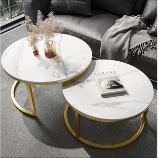 Round Living Room Table Set Coffee Table Marble Texture Set Meja Ruang ...