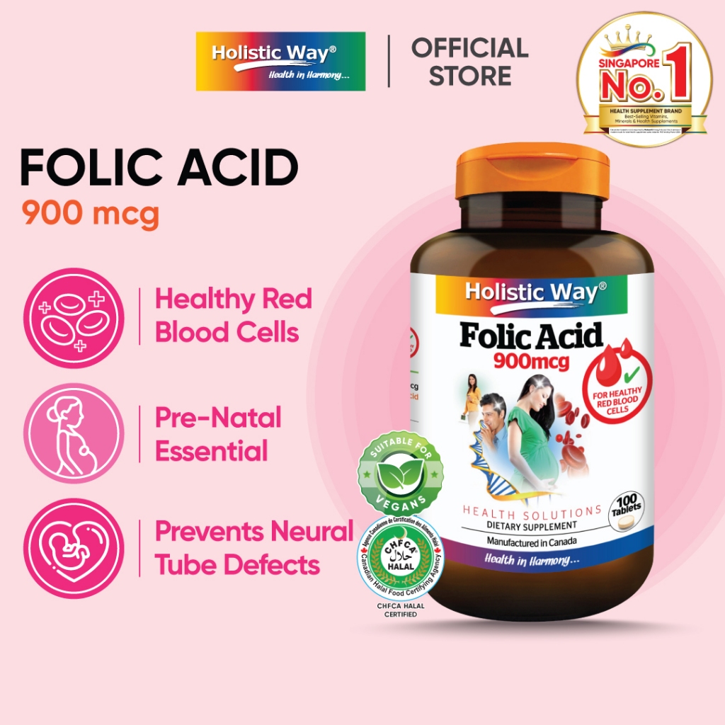 Holistic Way Folic Acid 900mcg - Halal | Vegan (100 Tablets) | Shopee ...