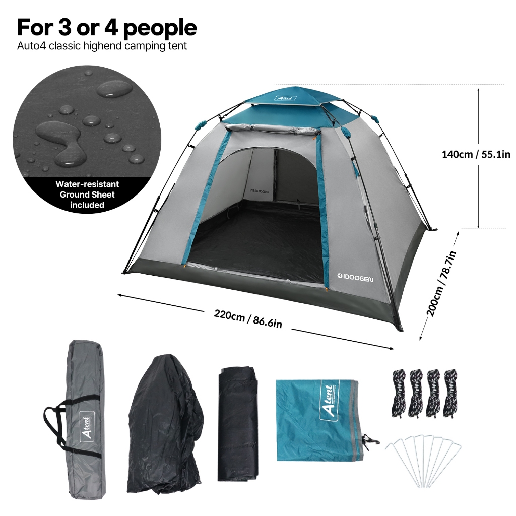 IDOOGEN Instant Tents for Camping, 3-4 Person Pop Up Camping Tent, 60s ...