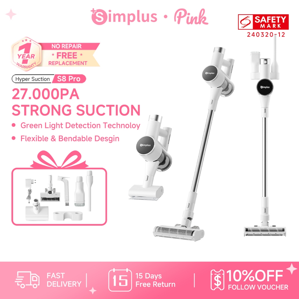 Simplus Pink 27000Pa Cordless Vacuum Cleaner | Dust Mite Remover ...