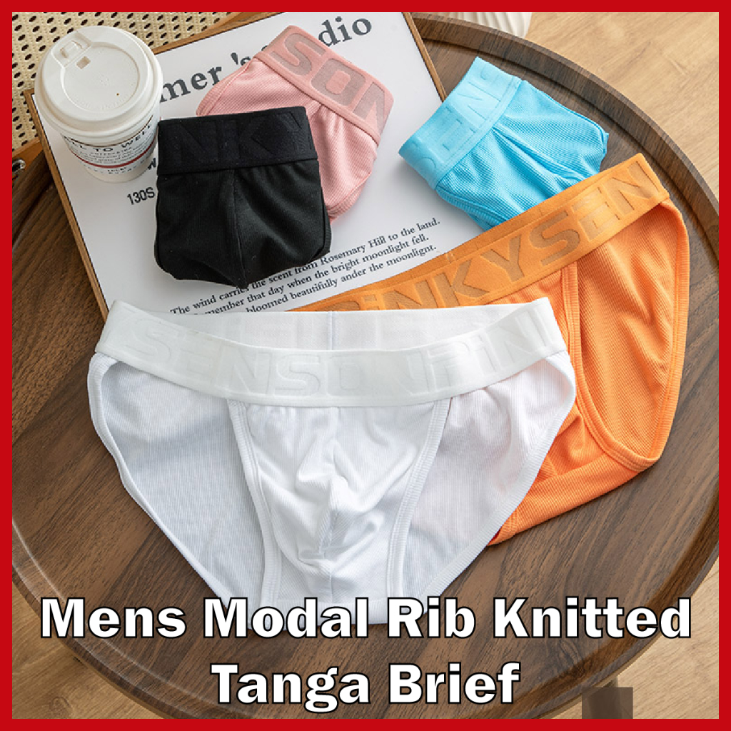 【YearnWear】 Men Underwear Modal Rib Knitted Tanga Briefs Men Underwear ...